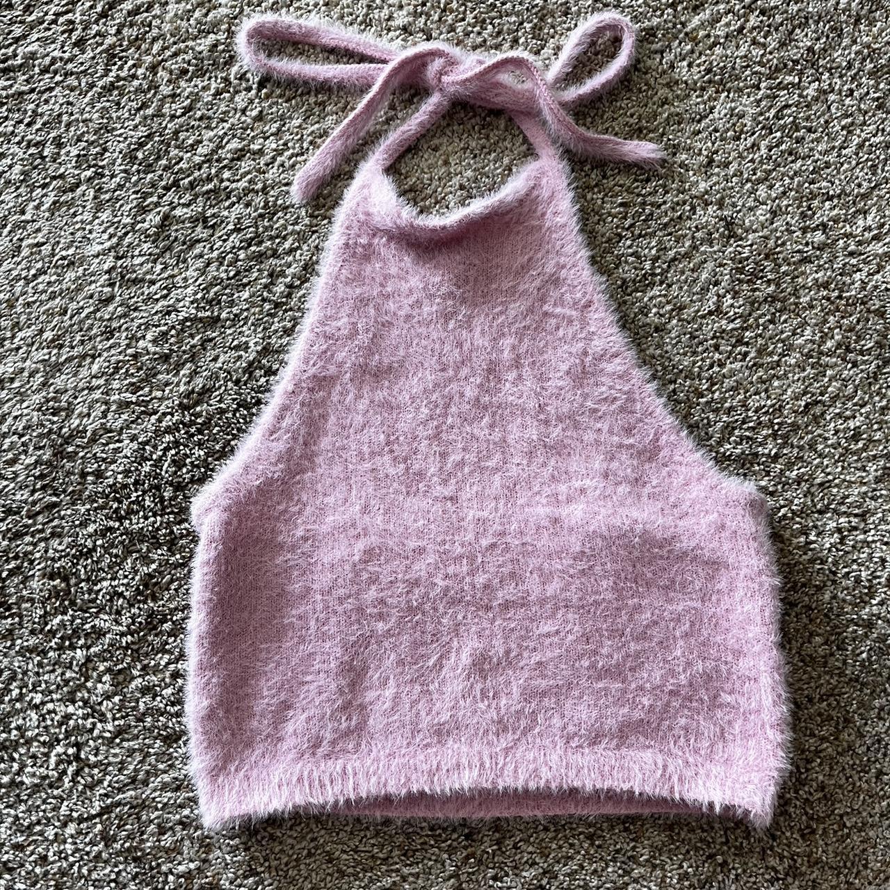 pink fluffy halter top tag was cut but almost... - Depop