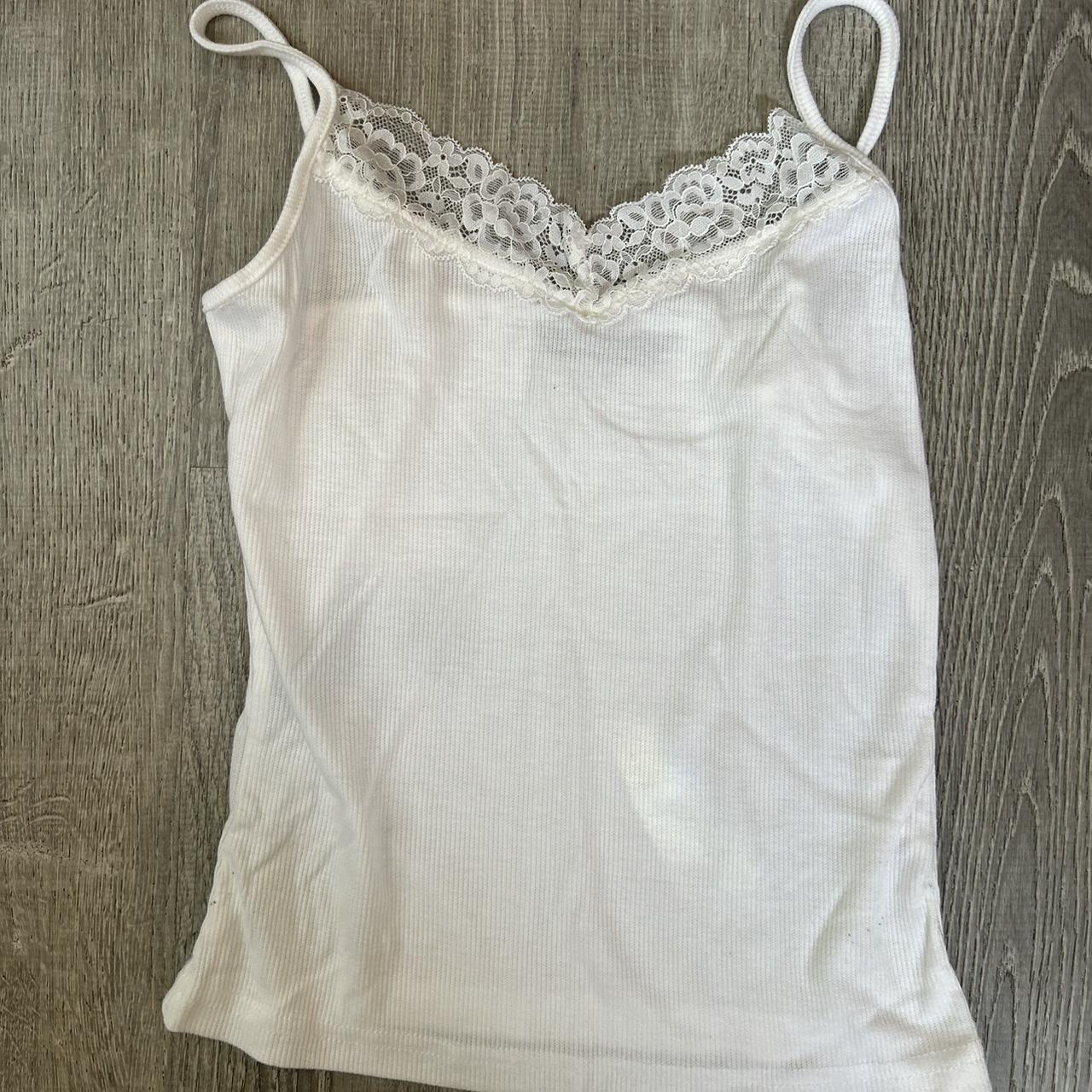 White lace tank top or cami, really cute to layer with - Depop