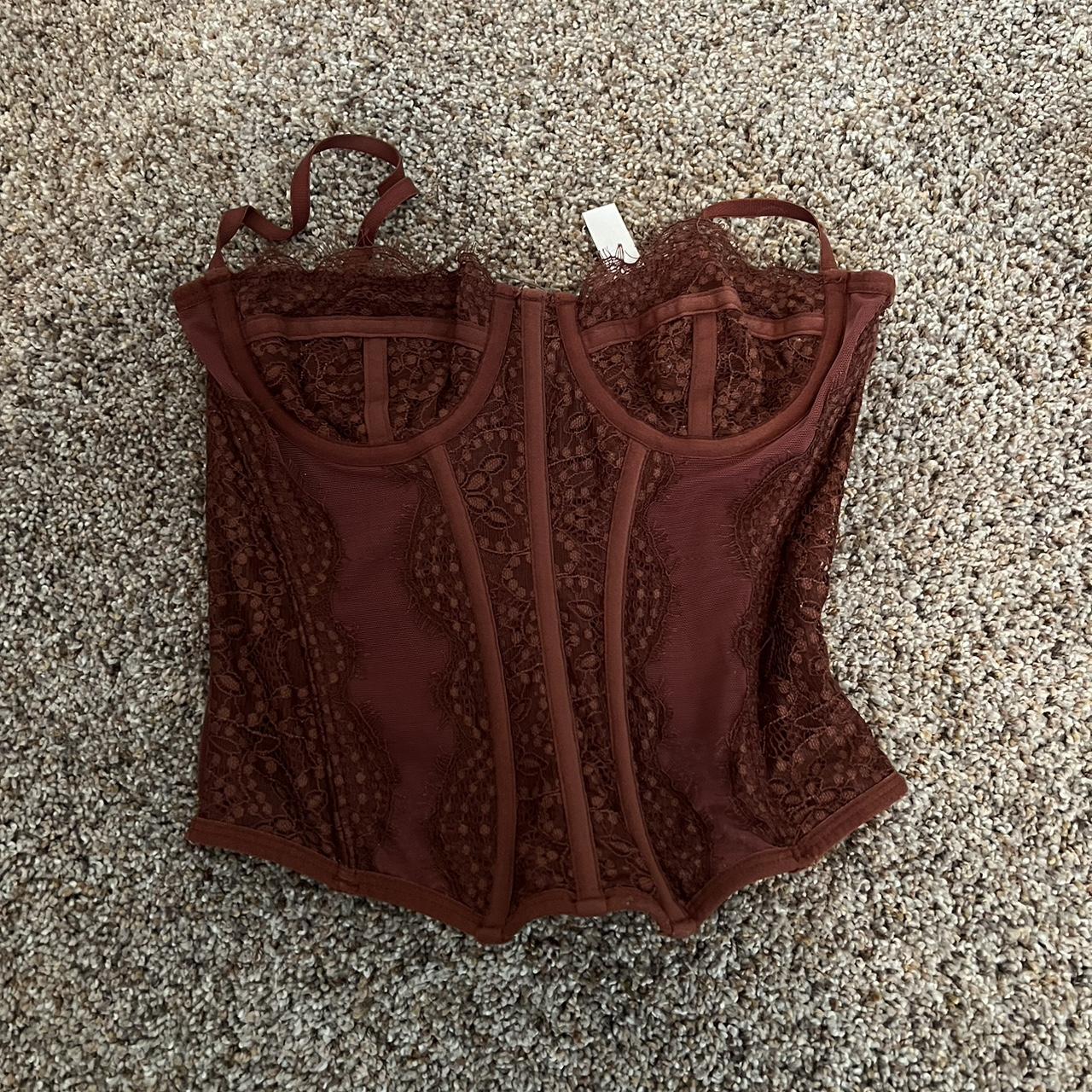 Brown lace corset #corset - Depop