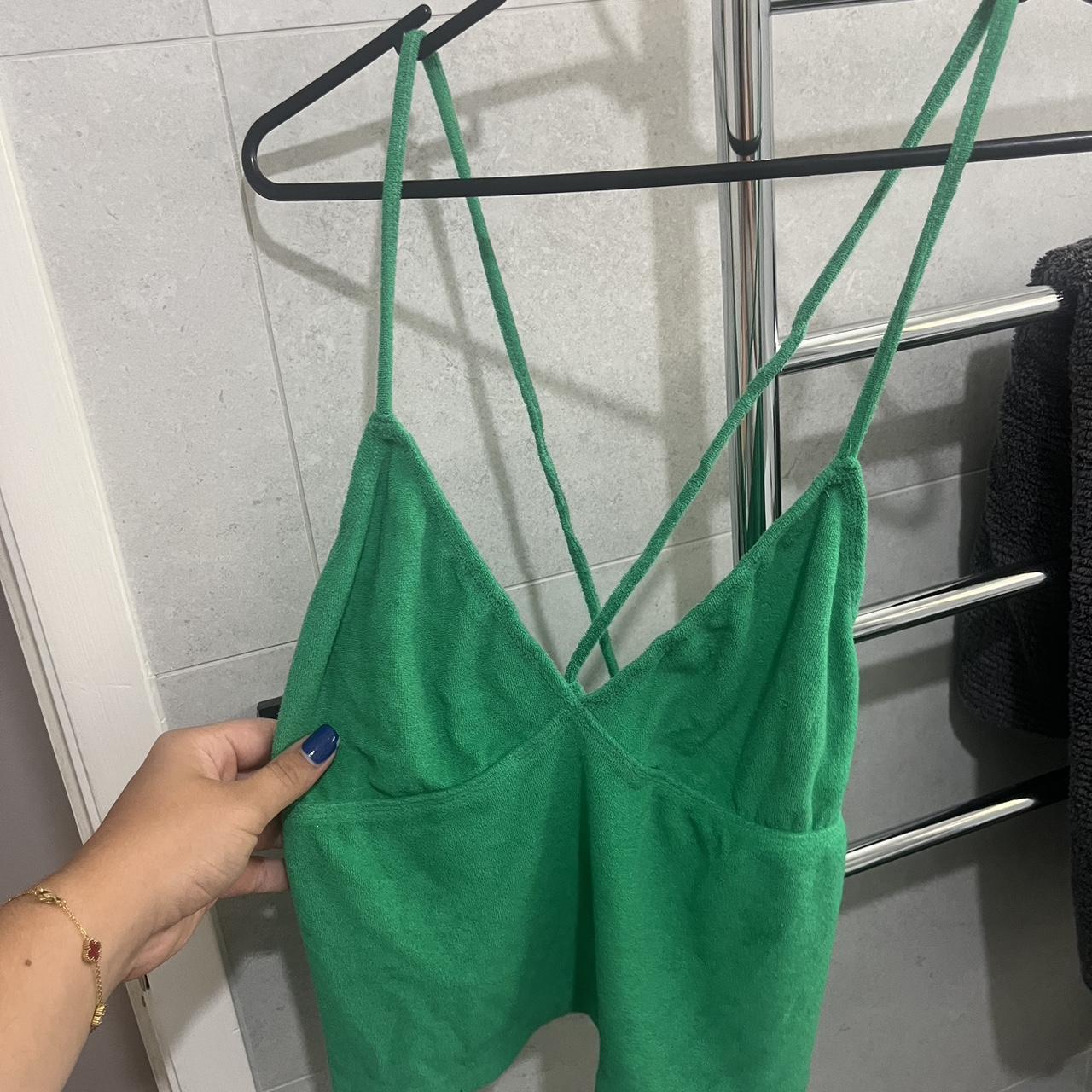 High rack studio green Terri towelling backless crop... - Depop