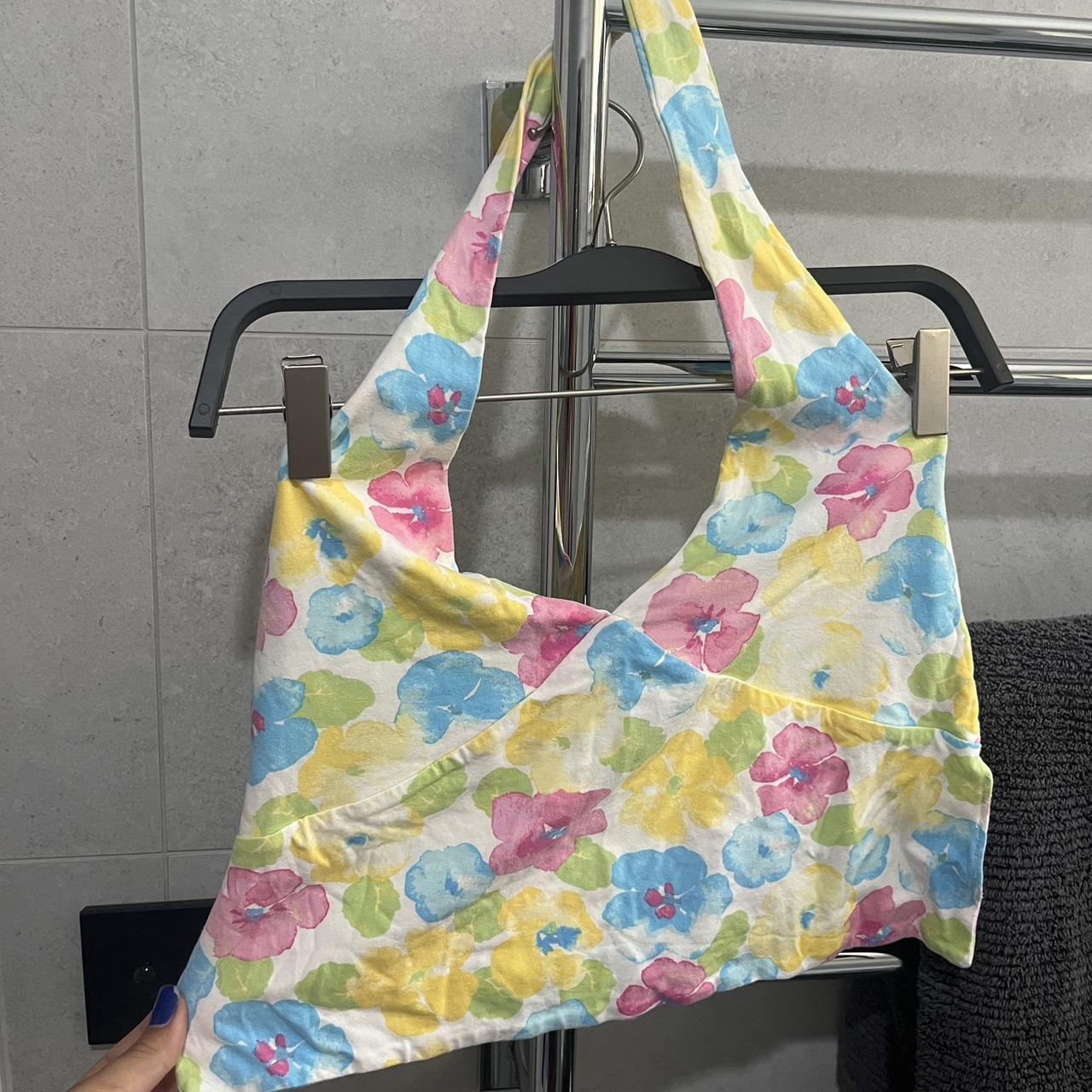 Supre floral halter crop top Size Large Worn... - Depop