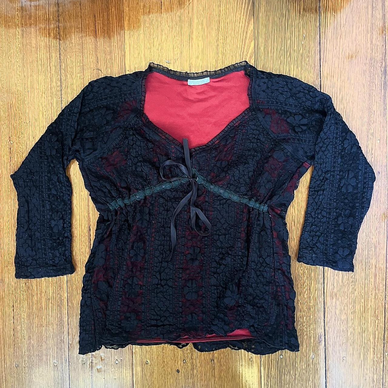 stunning long sleeve lace black and red whimsy goth... | Depop