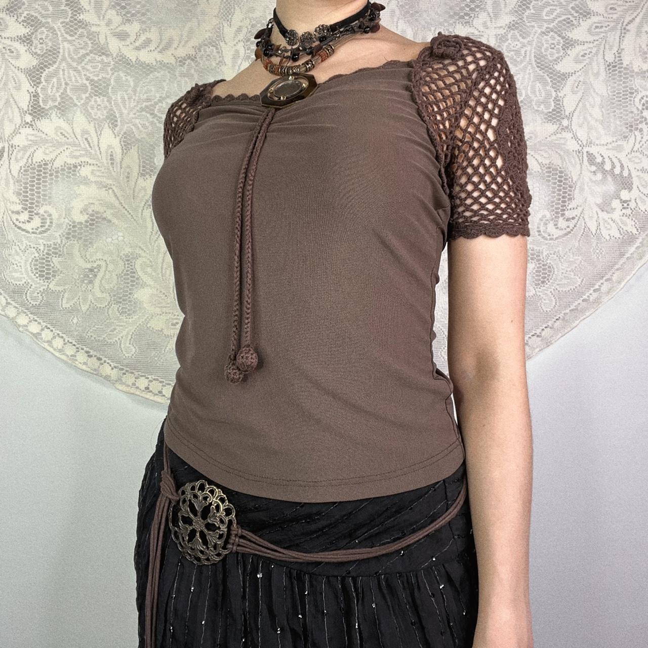 Vintage 2000s mesh milkmaid top. Size S / UK... - Depop