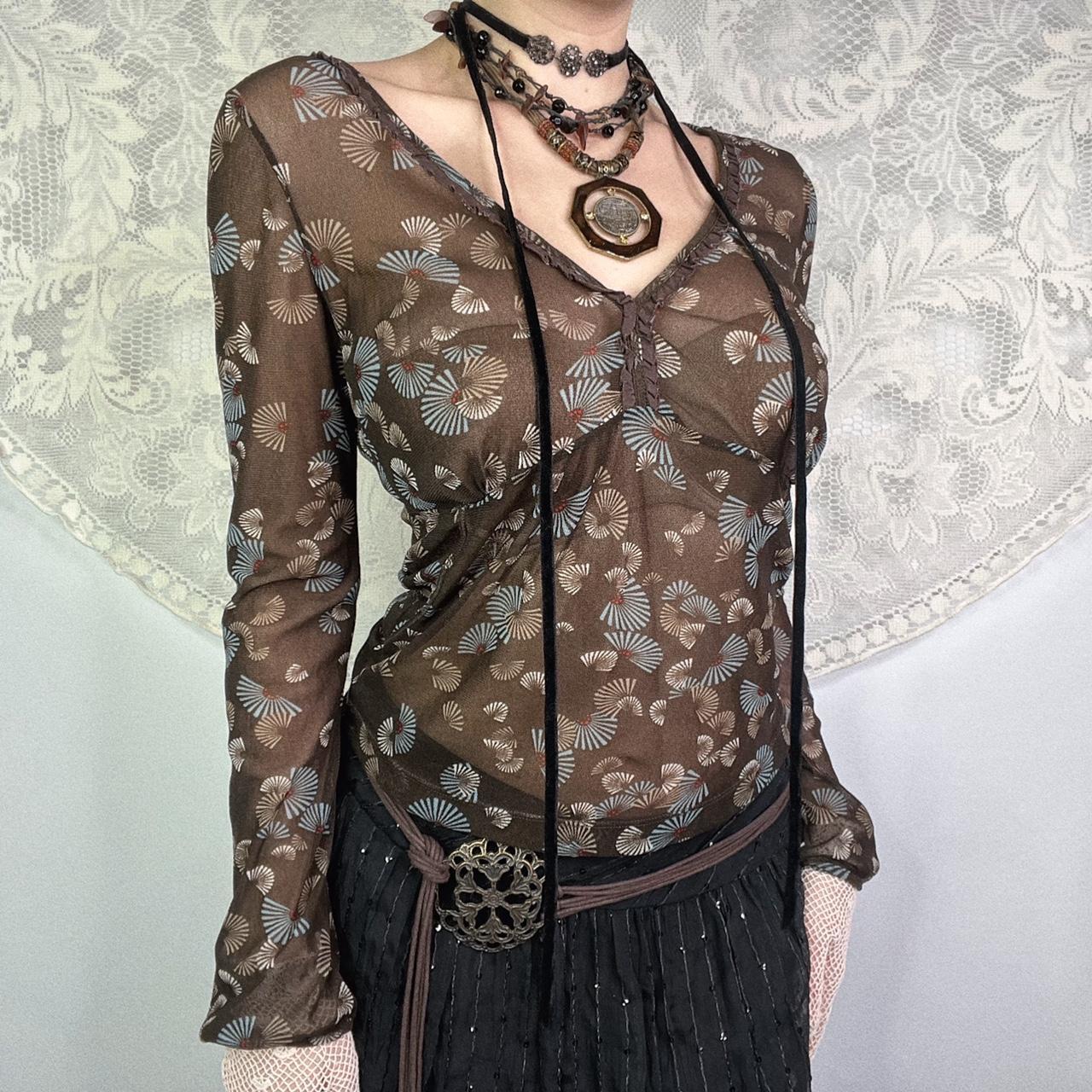 Vintage 2000s bohemian mesh top. Size S, fits UK 8... - Depop