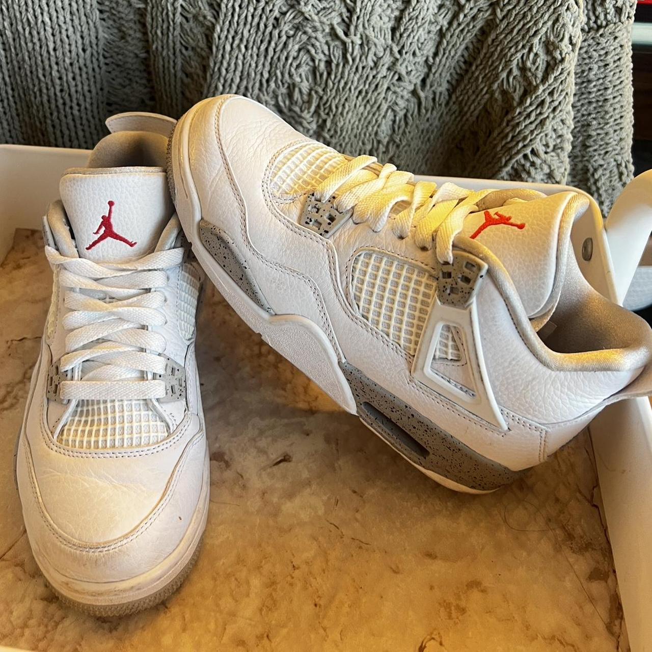 Jordan retro 4s white Oreos, with box, (gs 5.5,... | Depop