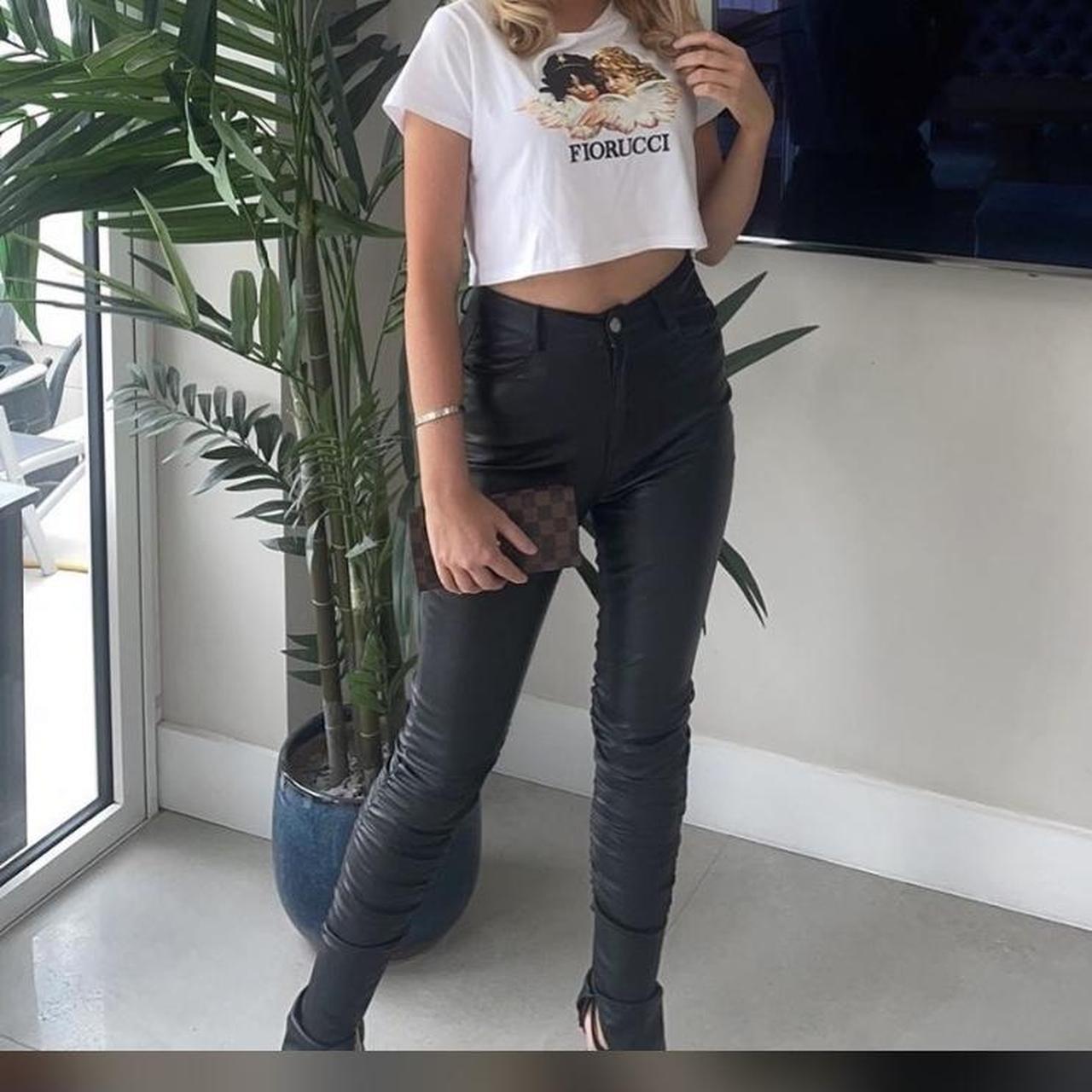 PLT ruched leather trousers worn once very... - Depop