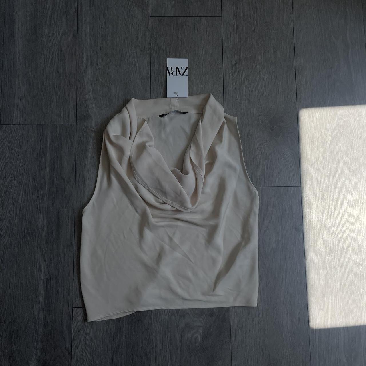 Bnwt Zara Cowl Neck Blouse Beige • Size S Depop
