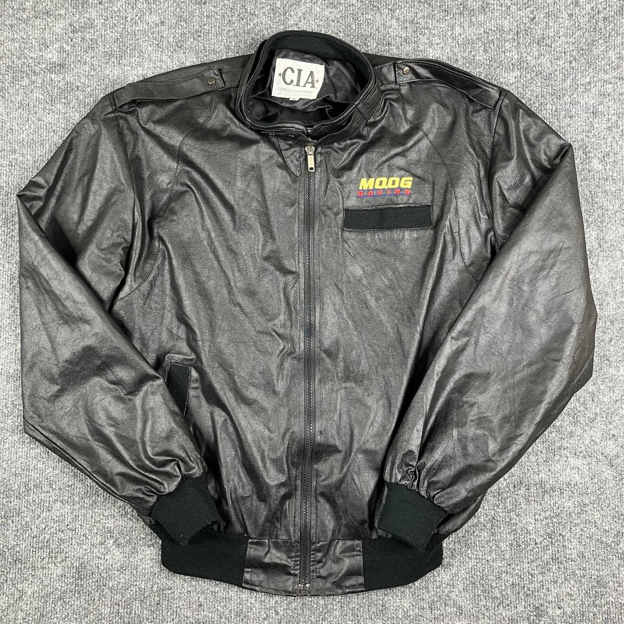 Vintage CIA Moog Racing Jacket Mens XL Black Faux... | Depop
