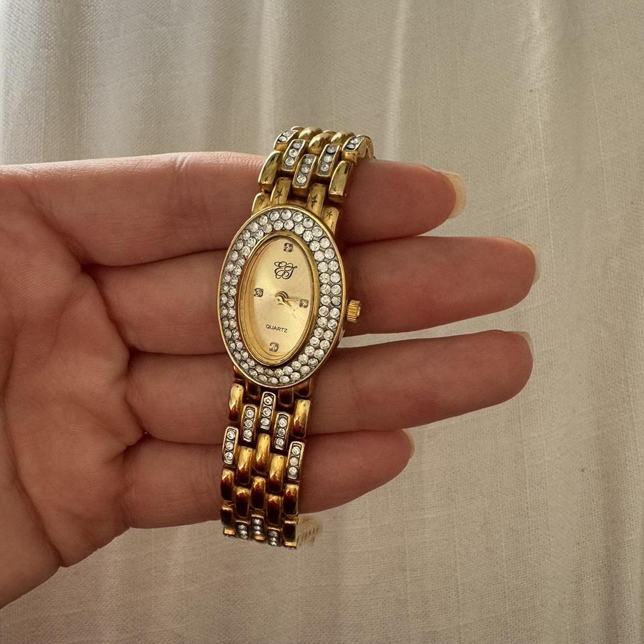 Vintage Quartz gold and rhinestone watch -gorgeous... - Depop