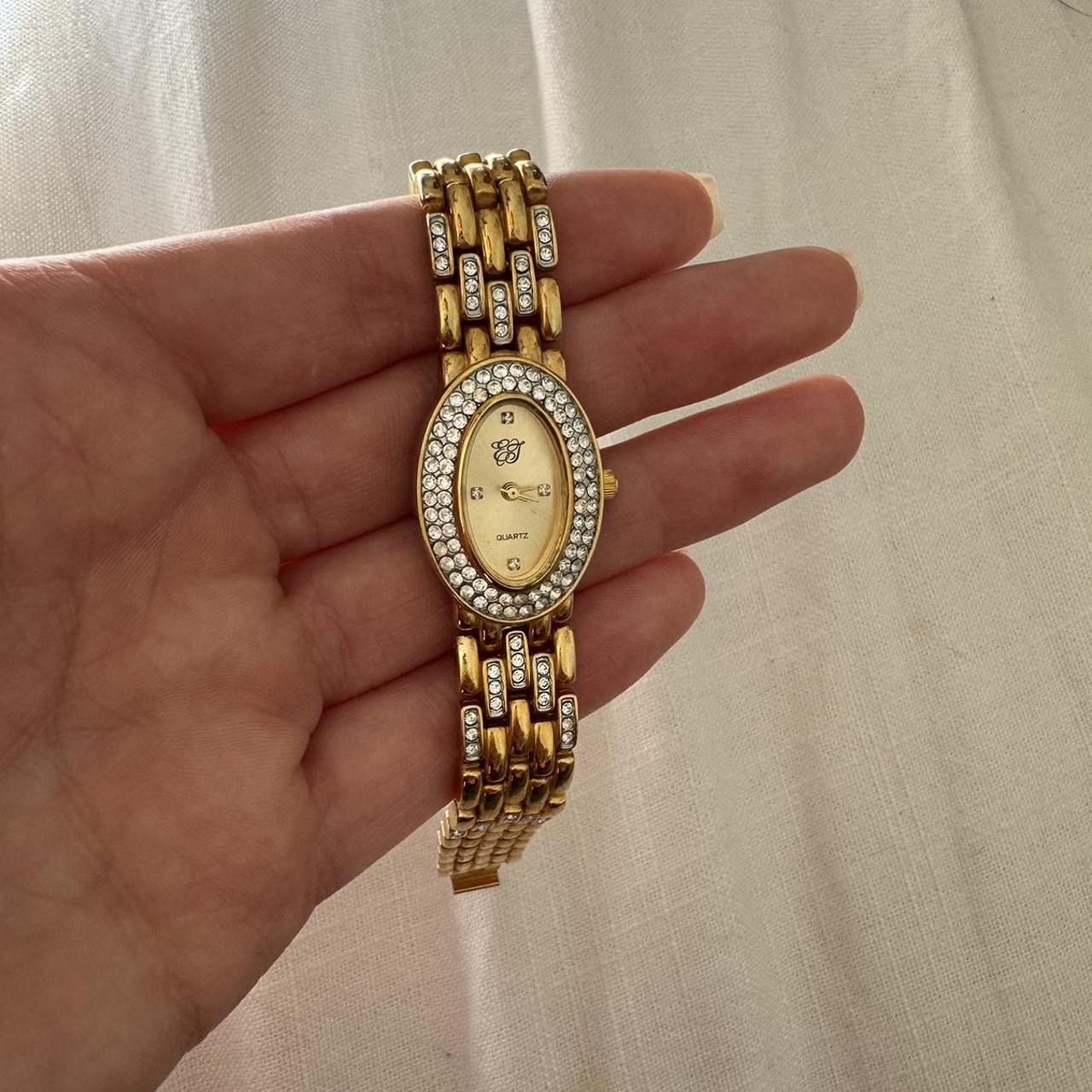 Vintage Quartz gold and rhinestone watch -gorgeous... - Depop
