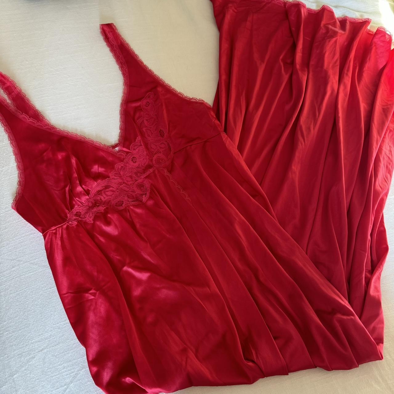 Vintage Vanity Fair red/pink maxi slip dress -lace... - Depop