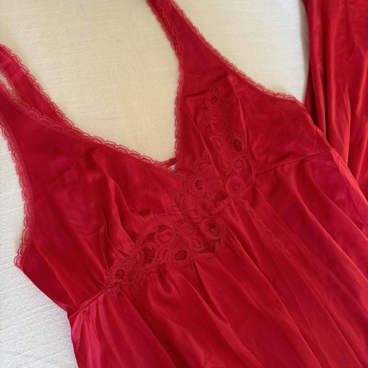 Vintage Vanity Fair red/pink maxi slip dress -lace... - Depop