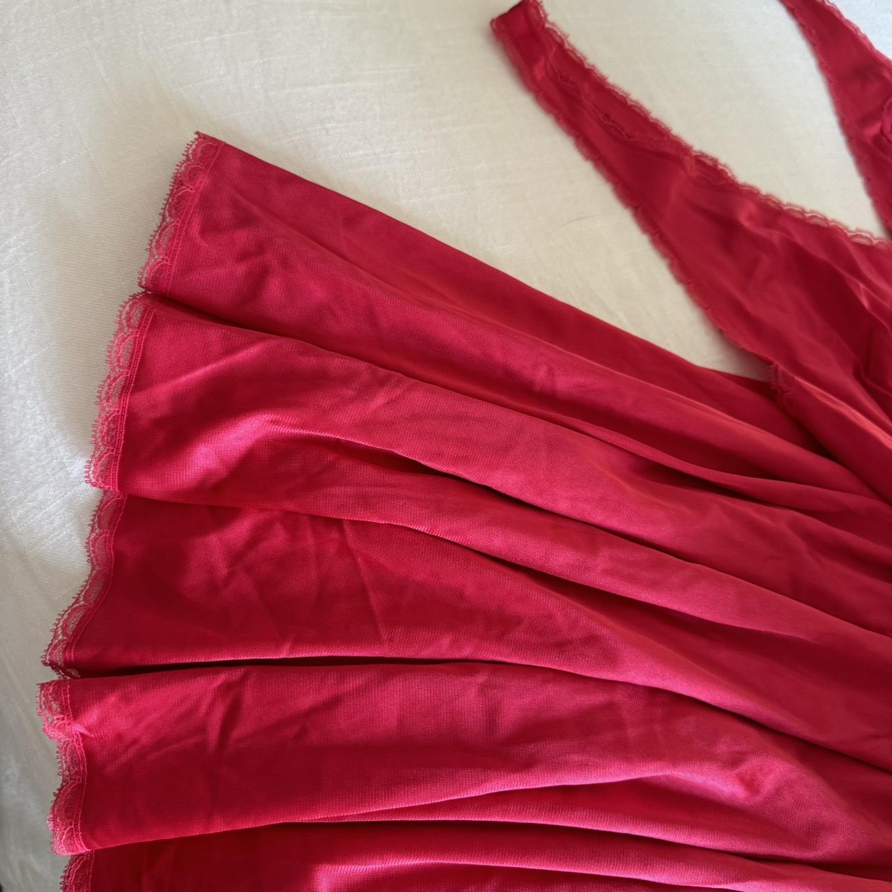 Vintage Vanity Fair red/pink maxi slip dress -lace... - Depop