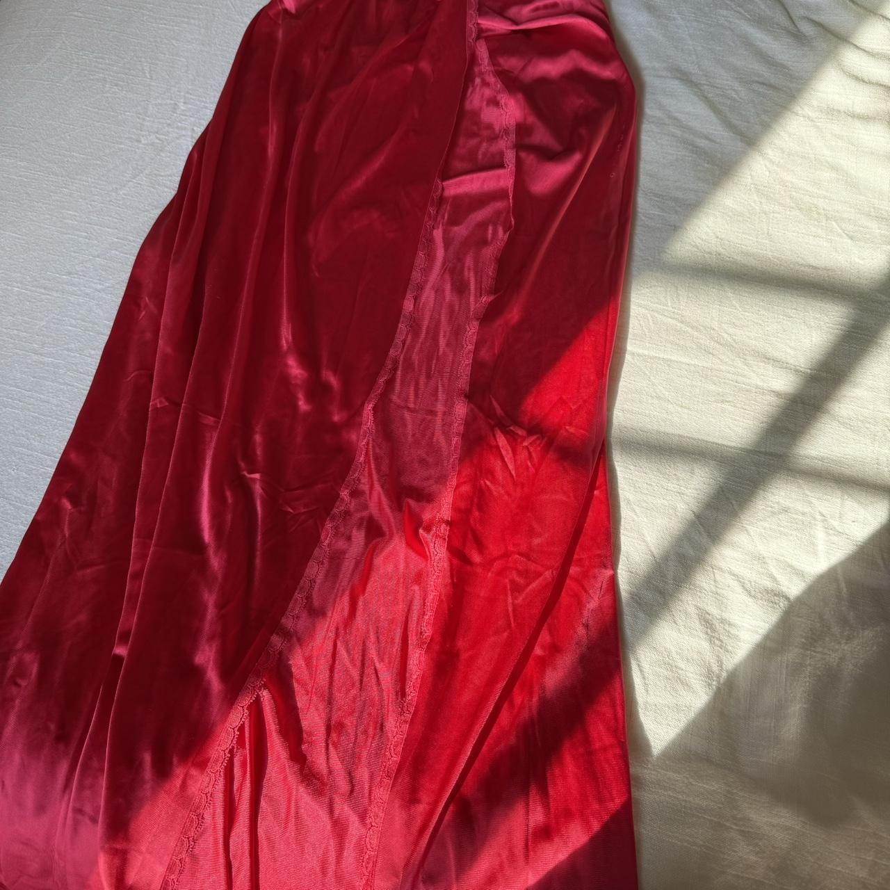 Vintage Vanity Fair red/pink maxi slip dress -lace... - Depop