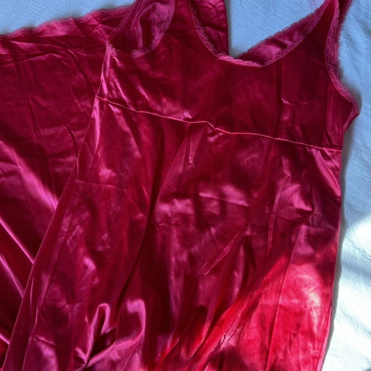 Vintage Vanity Fair red/pink maxi slip dress -lace... - Depop