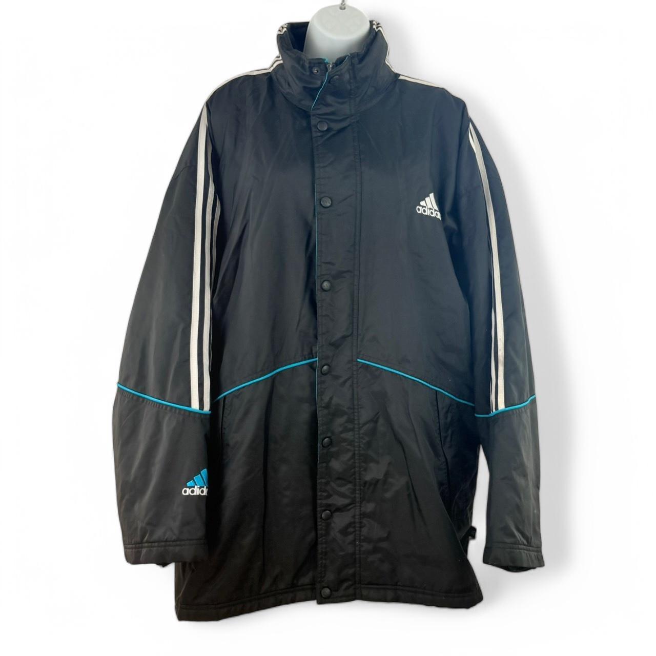 Adidas Black and blue puffer zip up coat - Two front... | Depop