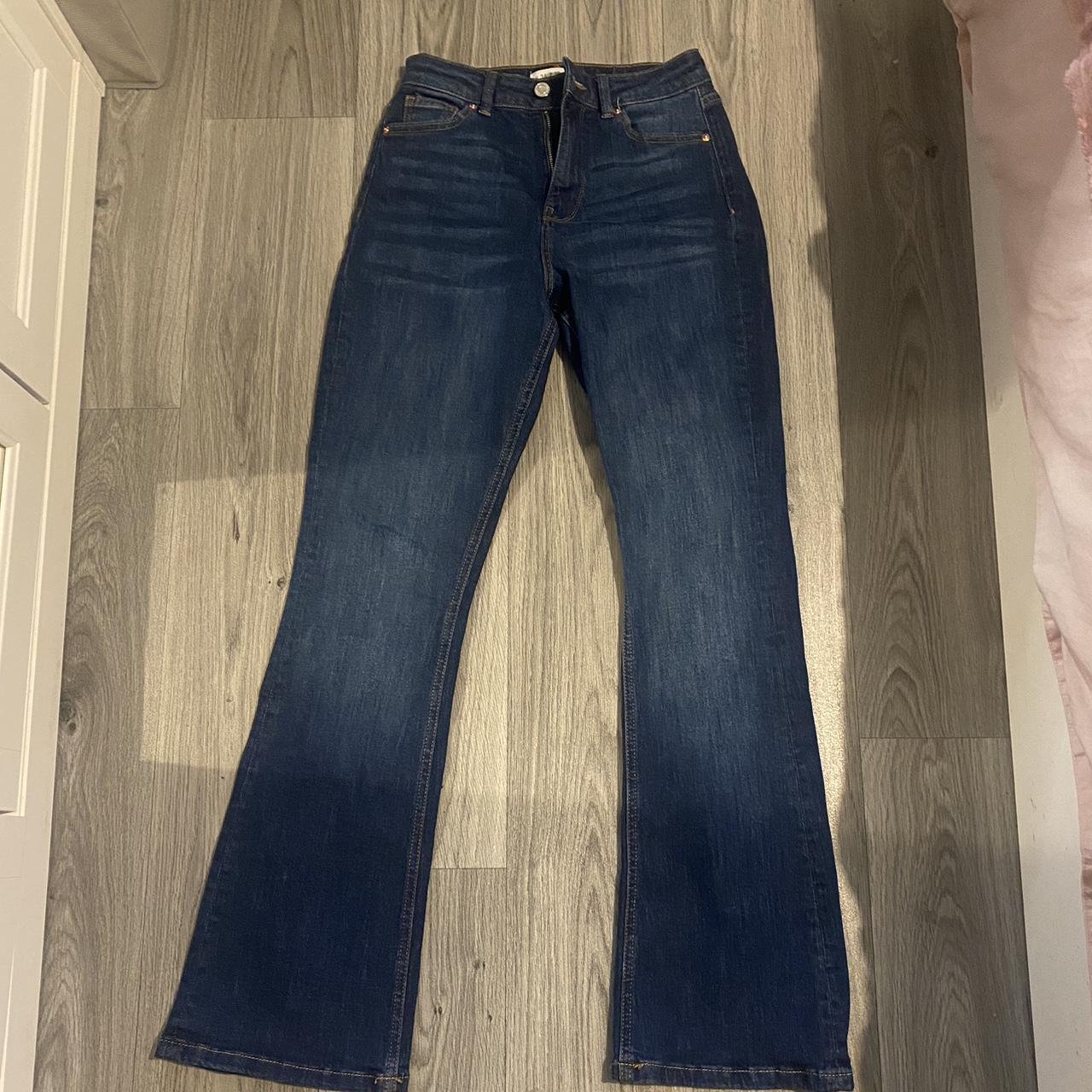 Navy blue primark flared jeans. Size 6 but would fit... - Depop