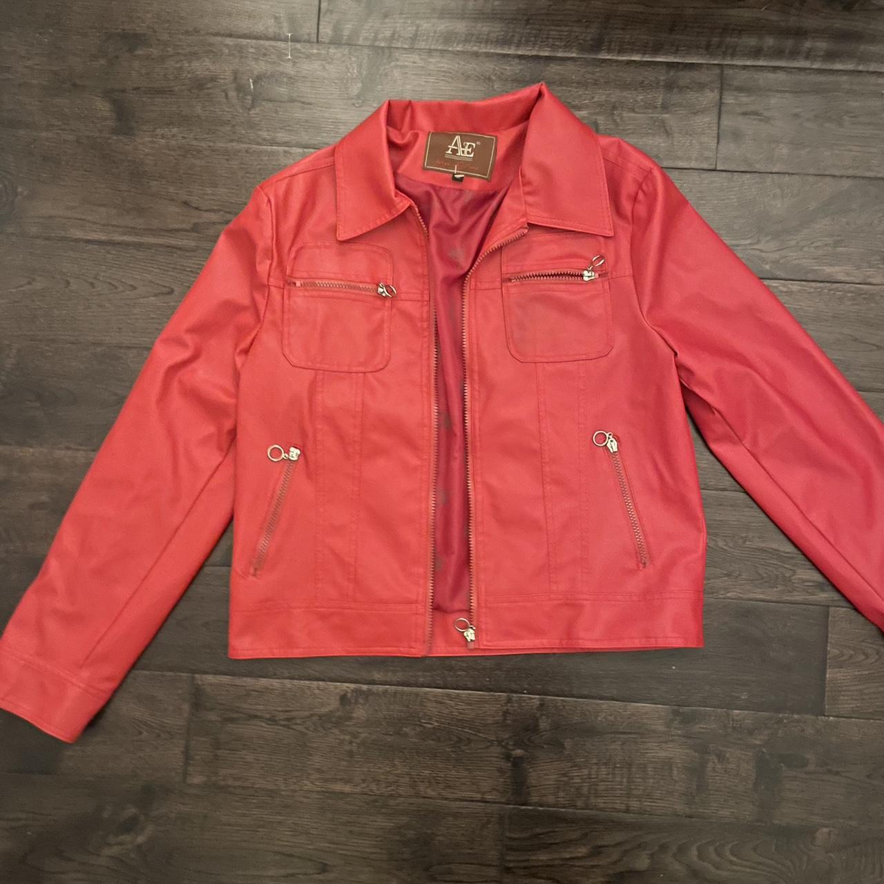 Medium red faux leather jacket - Depop