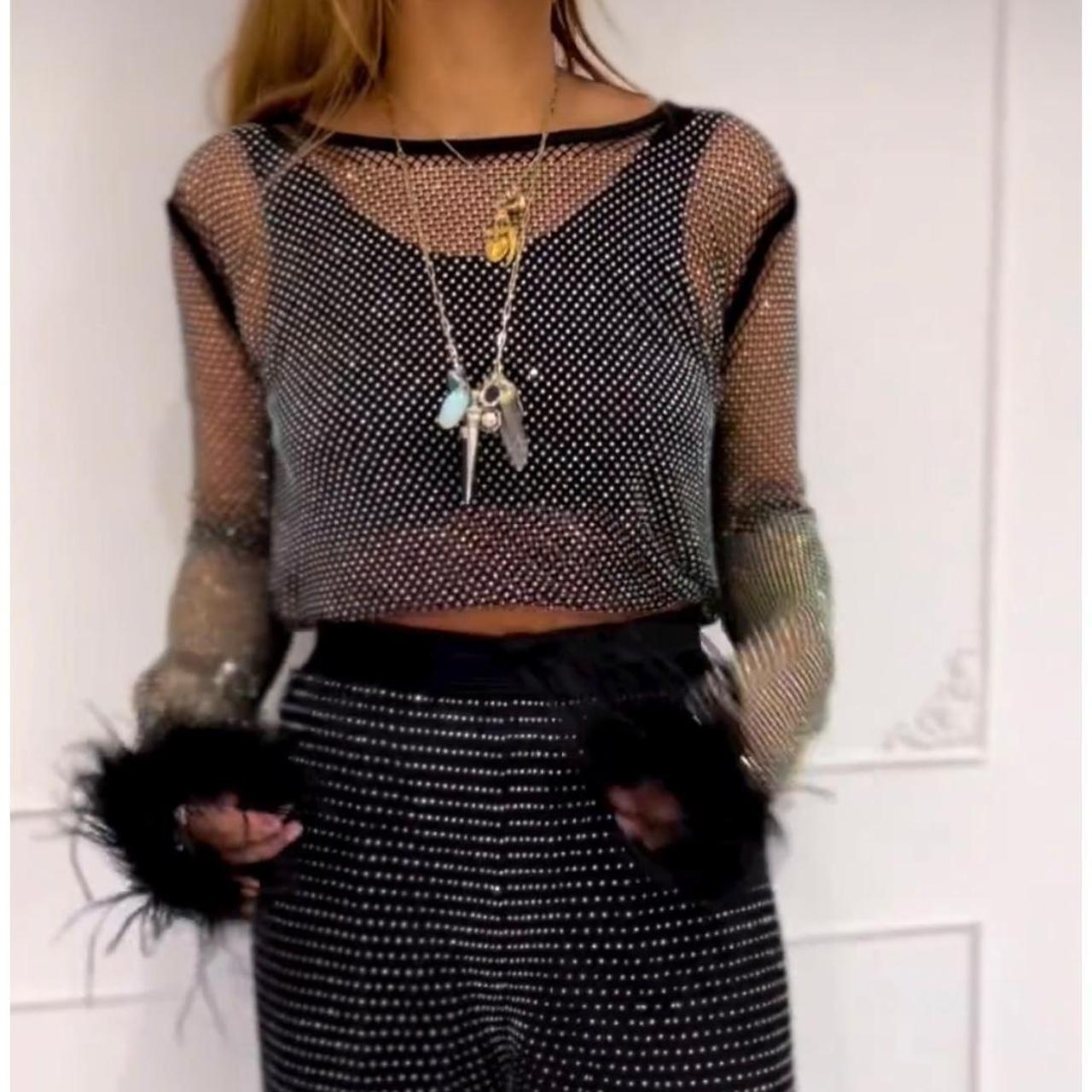 Amazing diamanté mesh top. Only worn once, it’s... - Depop