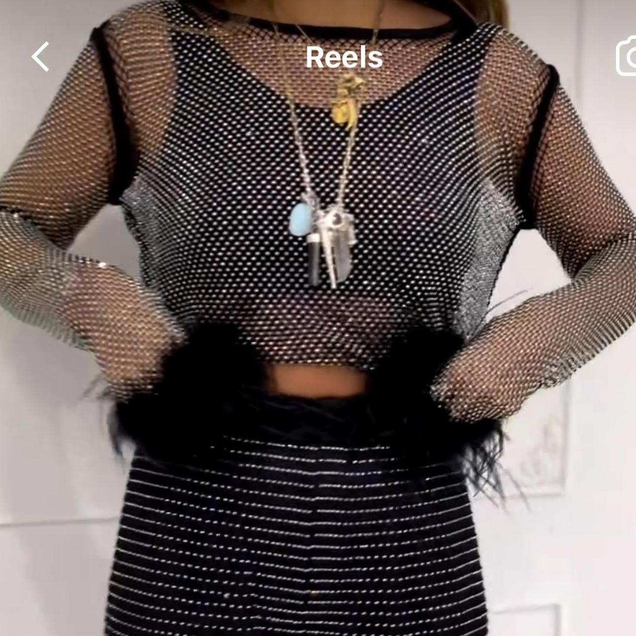 Amazing diamanté mesh top. Only worn once, it’s... - Depop