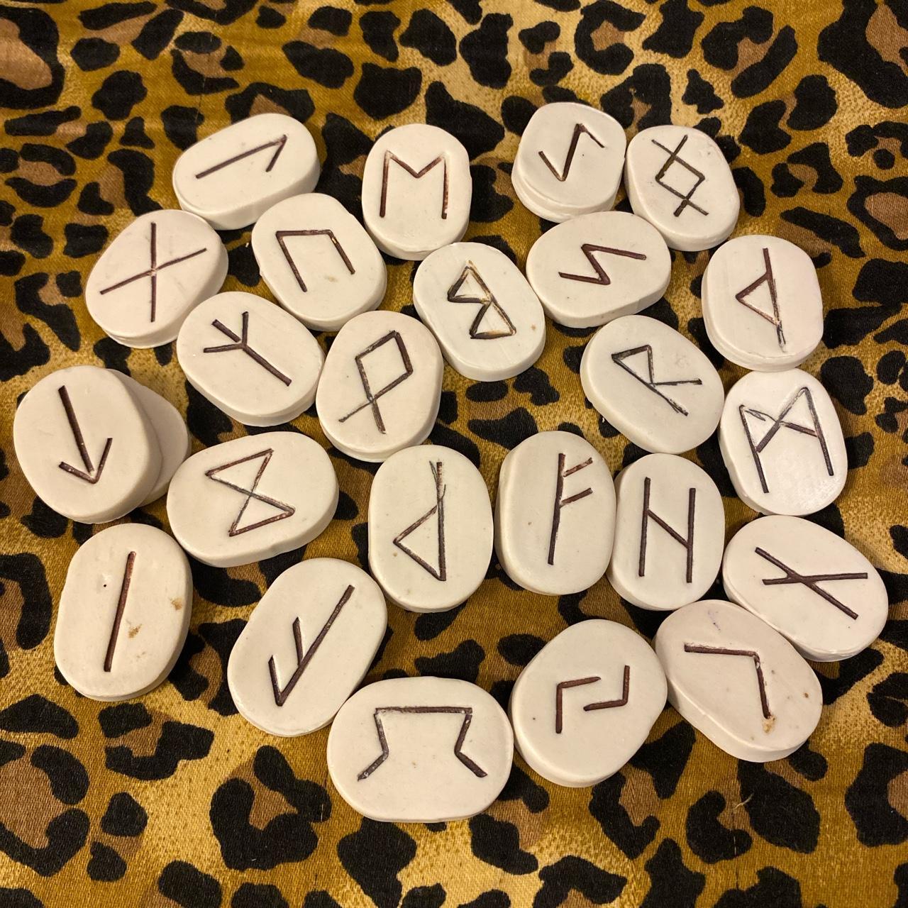 Carved Rune Stone Set Each rune is carved into a... - Depop