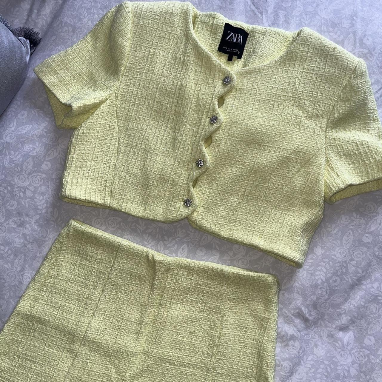Lime green / lemon tweed zara co ord Top is size L... - Depop