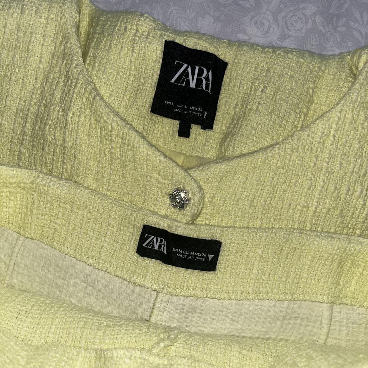 Lime green / lemon tweed zara co ord Top is size L... - Depop