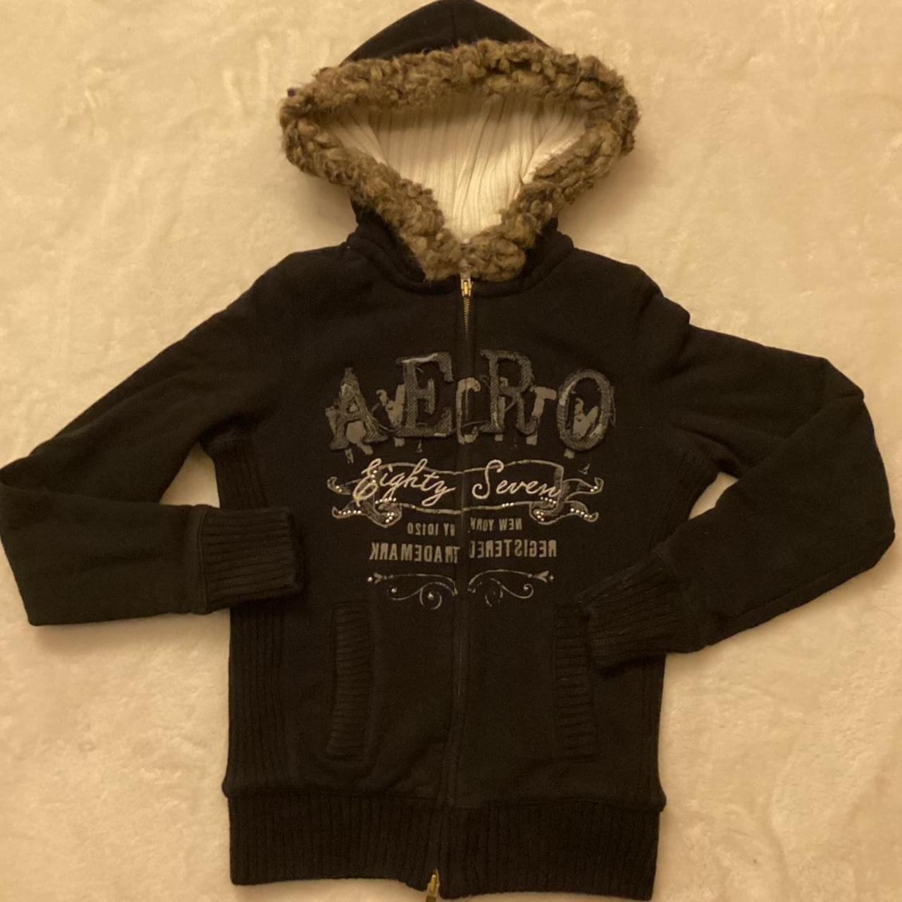 VINTAGE AERO FUR ZIP UP HOODIE #aeropostale #y2k... - Depop
