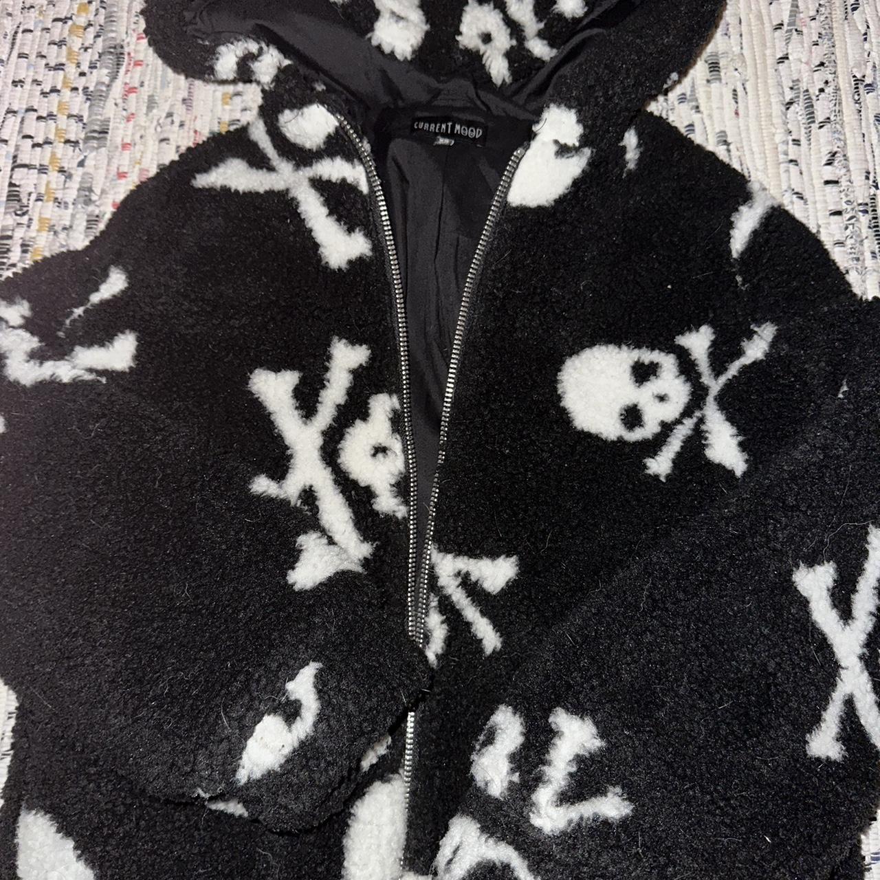 dolls kill/current mood skull fleece jacket extra... - Depop