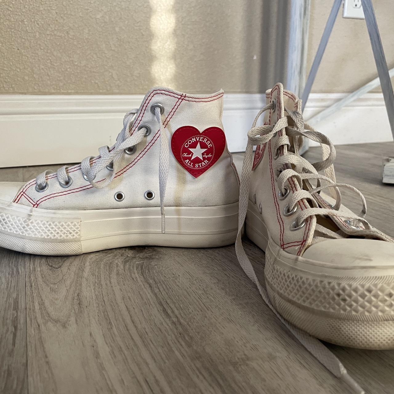 White Converse Chuck Taylor All Star platforms, red... - Depop