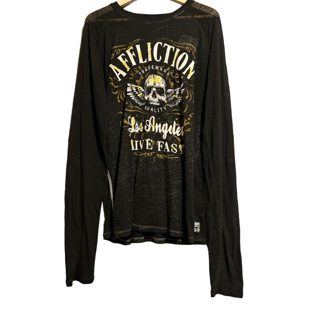 Affliction Men's Black and White T-shirt | Depop