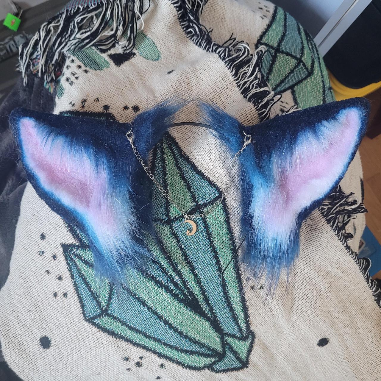 Large blue galaxy fox ears #fox ears #blue #headband... - Depop