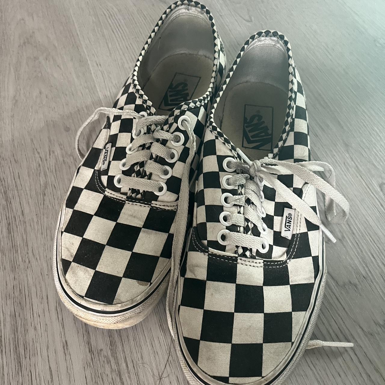 Checkered pattern black and white vans. Worn but in... - Depop