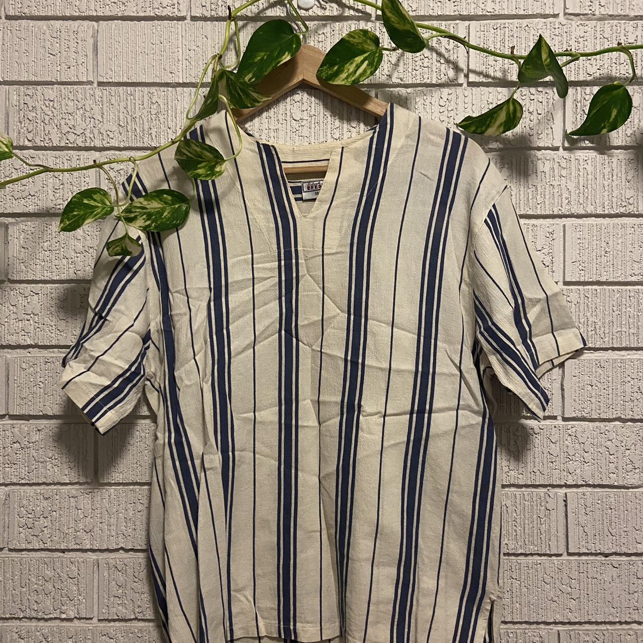 Efes Vintage Blue and White Stripe Top. Greek style... - Depop