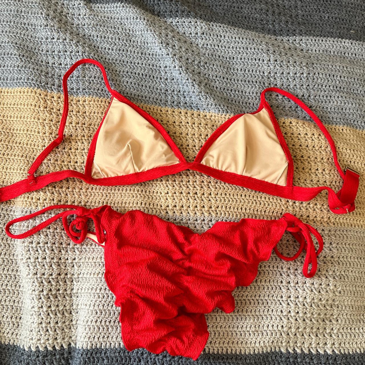 red ruffle bikini from Cotton On perfect condition,... - Depop