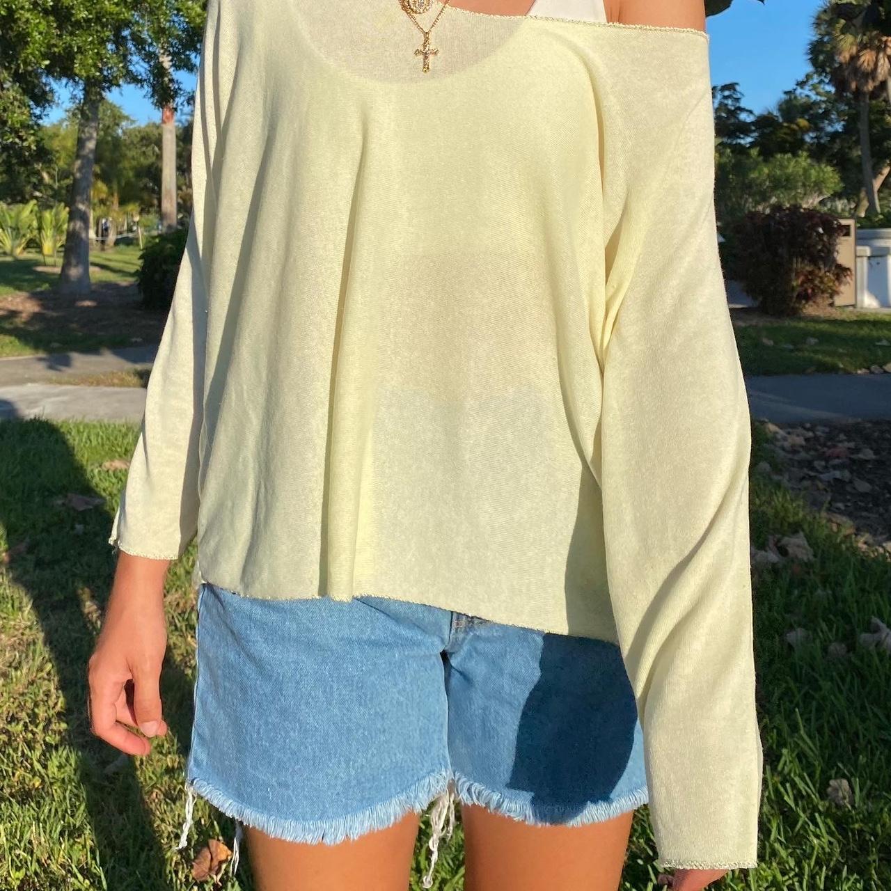 Pastel yellow soft off shoulder top - Depop