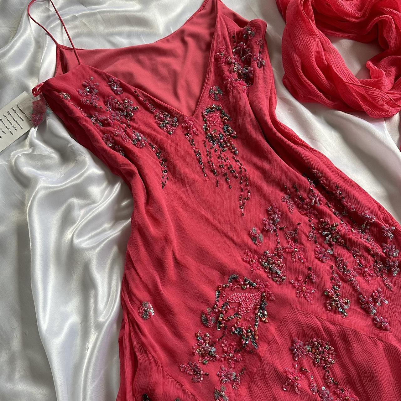Stunning 90s Vintage Hot Rose Pink Embellished Gown... - Depop
