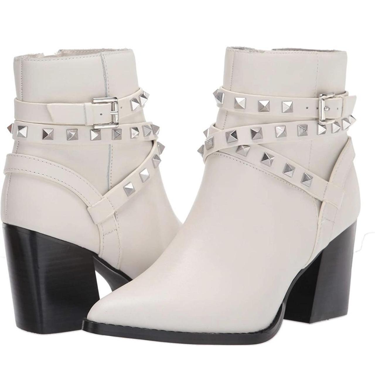STEVE MADDEN WHITE LEATHER CALA STUDDED BOOTS ‼️FREE... - Depop