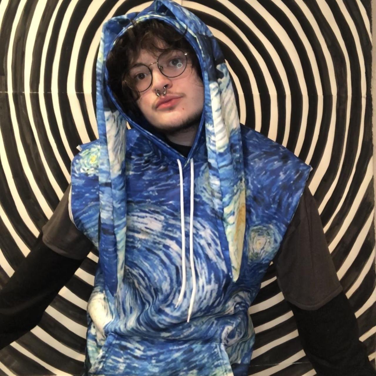 Starry Night half hoodie bunny hood vest extra long... - Depop