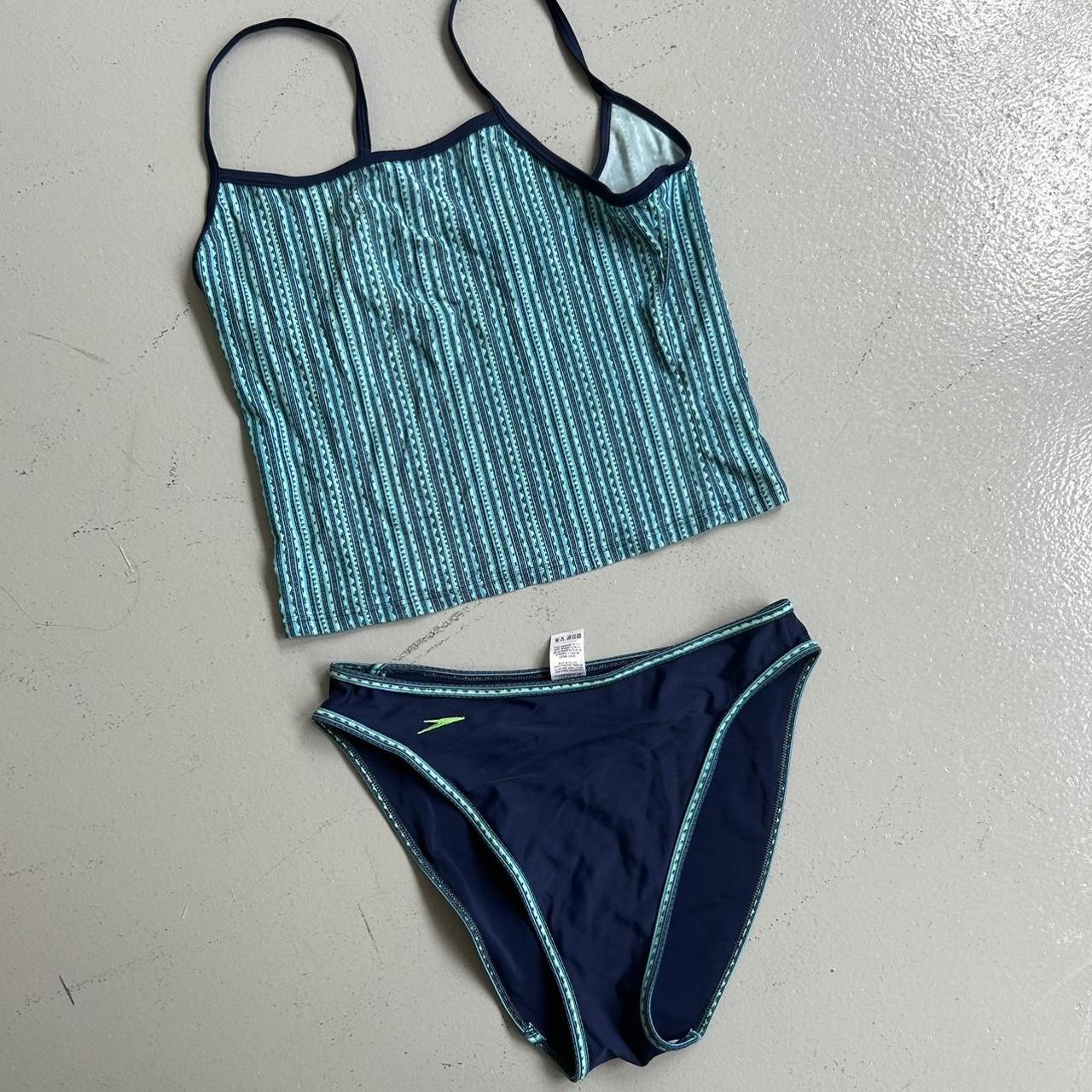 Vintage 90s/00s navy and blue aztec print speedo... - Depop