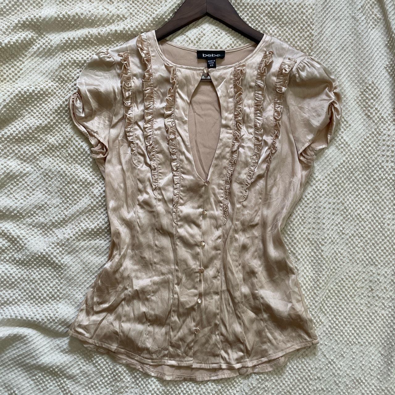 Bebe silky ruffle coquette blouse Open chest... - Depop