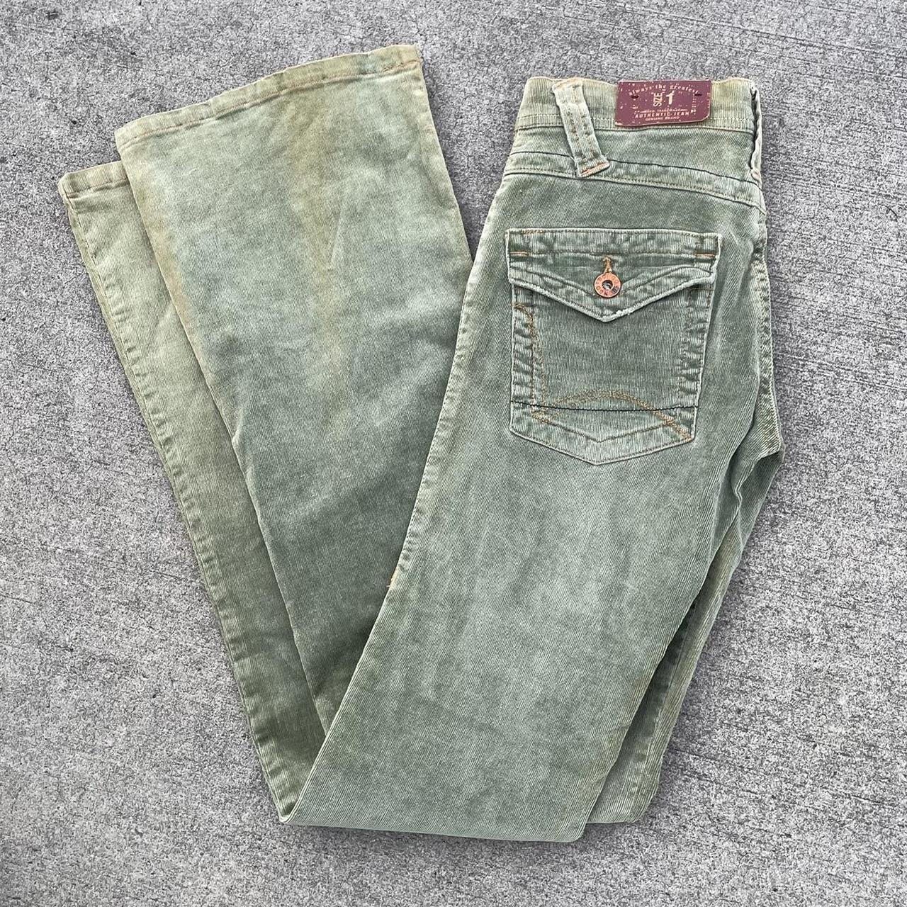 y2k low rise Bongo flared pants green stretchy... - Depop