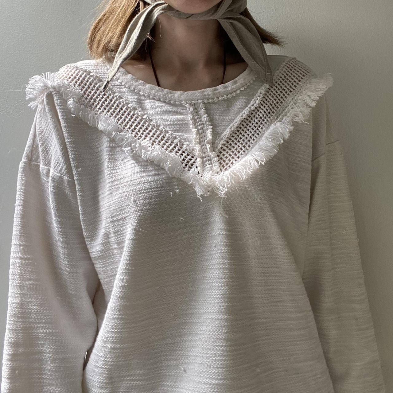 White rustic blouse Cotton blend lightweight boho... - Depop