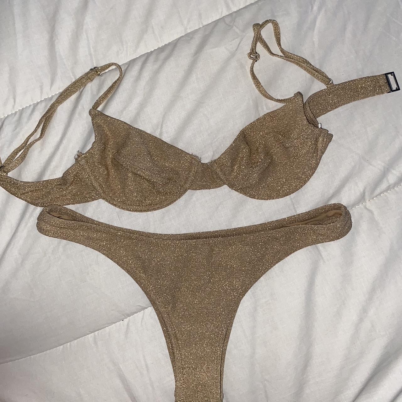the most gorgeous glittery bikini set light brown... - Depop