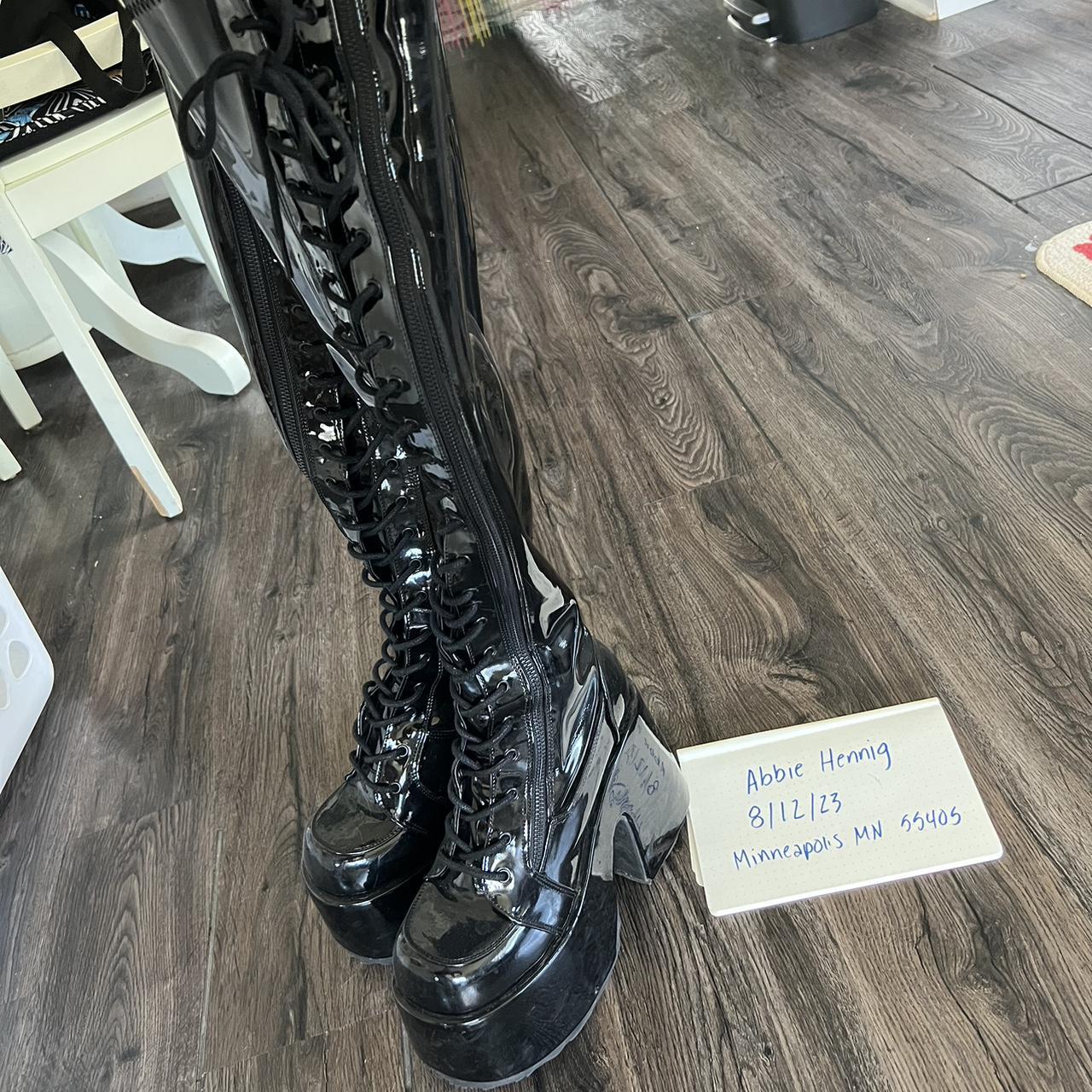 thigh high Camel style Demonias! worn a couple times... - Depop