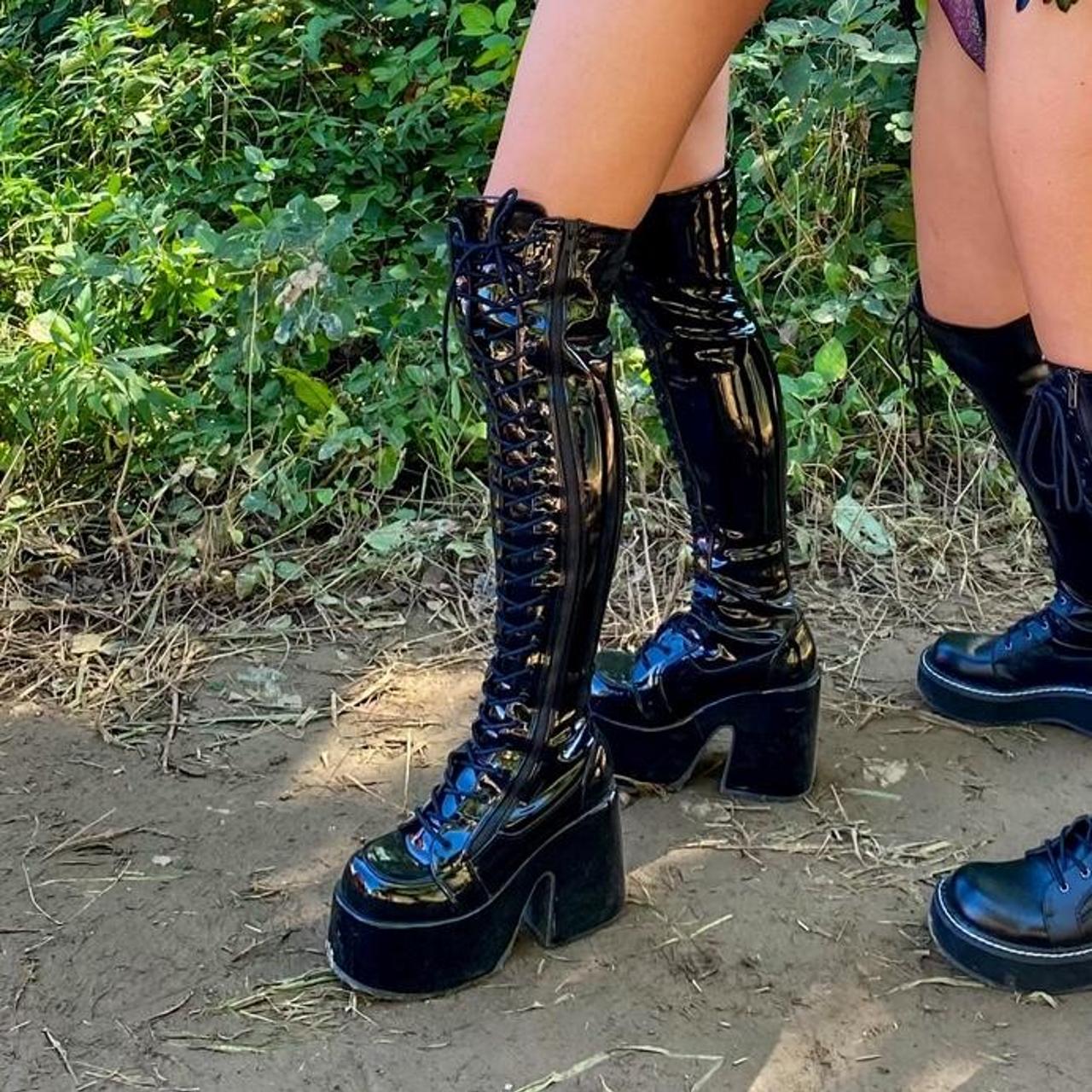 thigh high Camel style Demonias! worn a couple times... - Depop