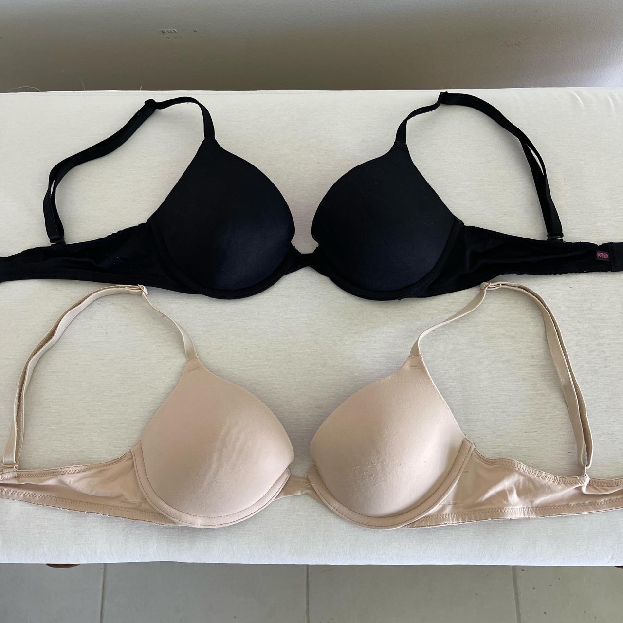 Beige & Black Bra from PINK - fits 30A & 32A -... - Depop