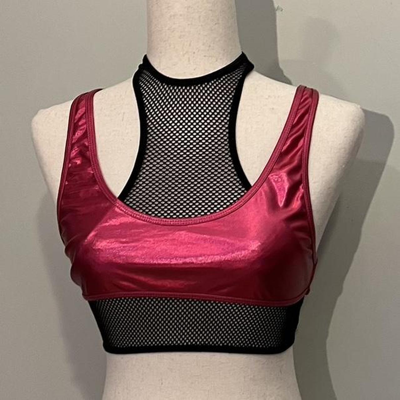 Club Exx pink 80s vibes fishnet rave bra electric... - Depop