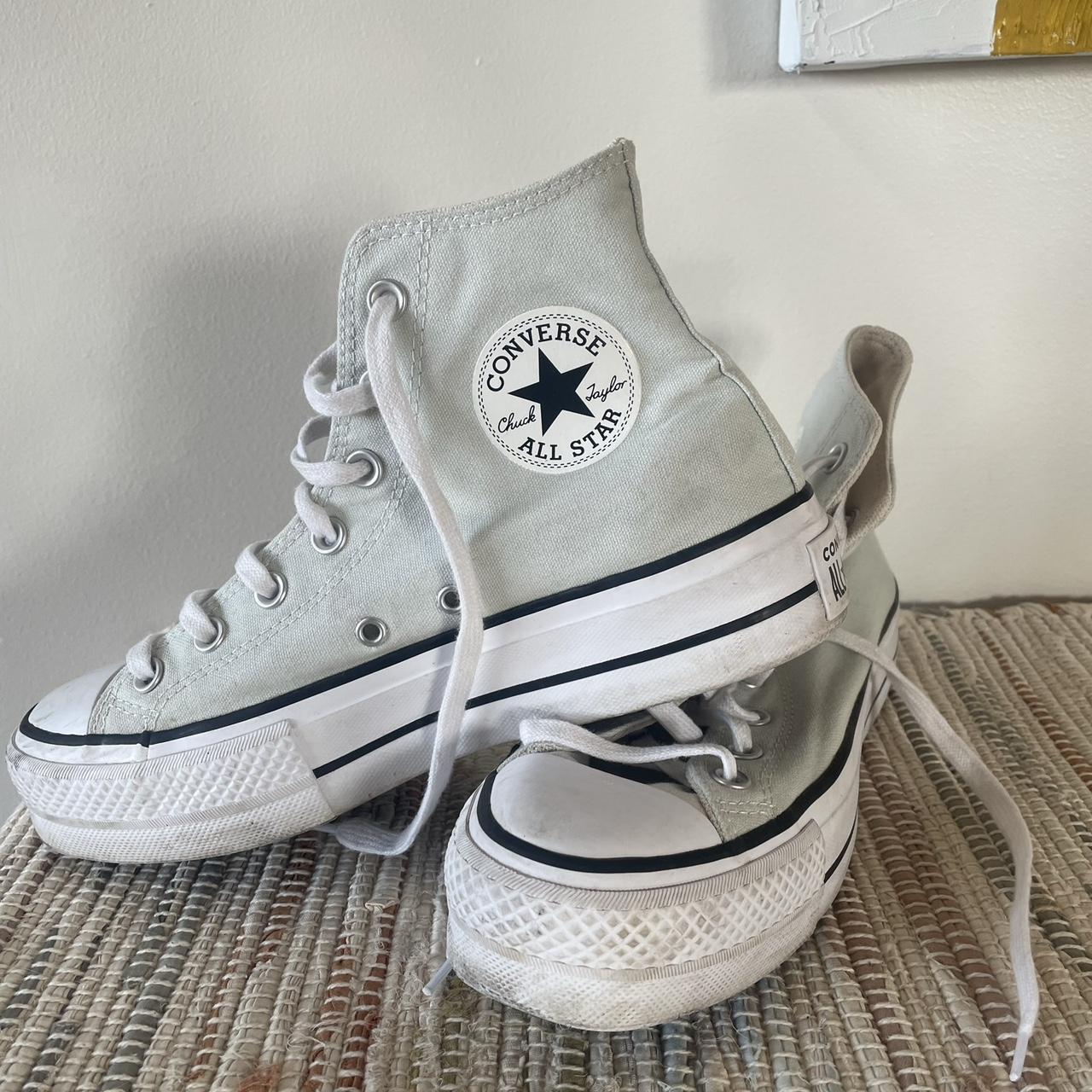 Light Silver High Top Platform Converse -Size 8... - Depop