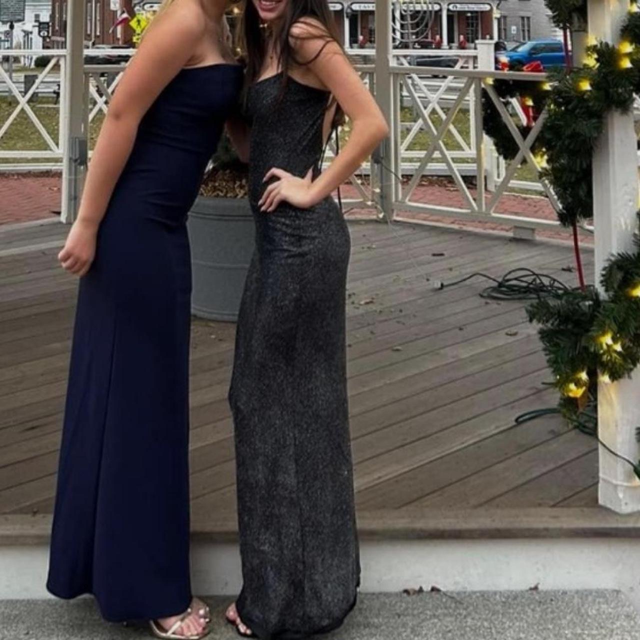 Babyboo small sparkly black prom dress with open back - Depop